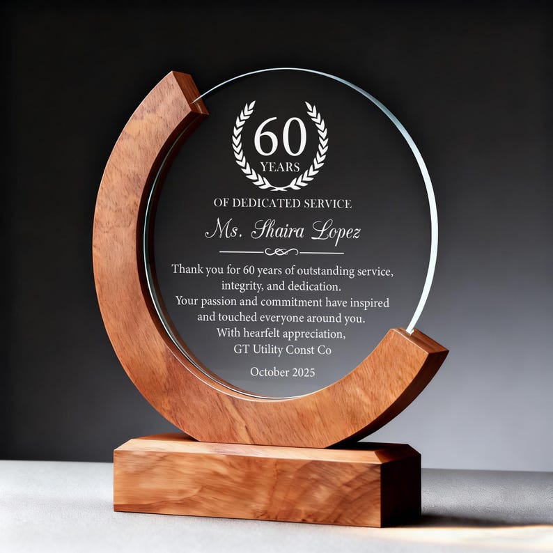 Personalized 60 Years of Service Award, Crystal Employee Award With ...