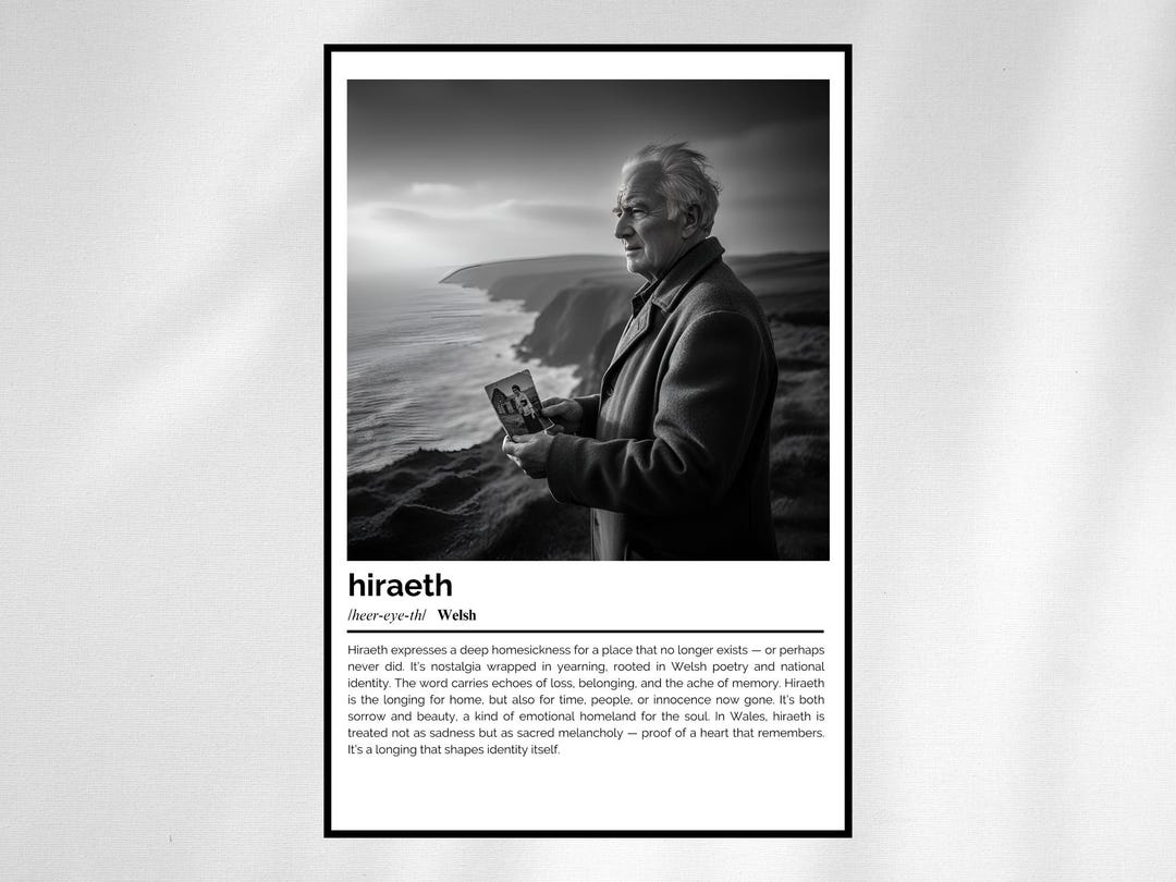 Hiraeth Definition Print – Welsh Word Art – Black and White Minimalist ...