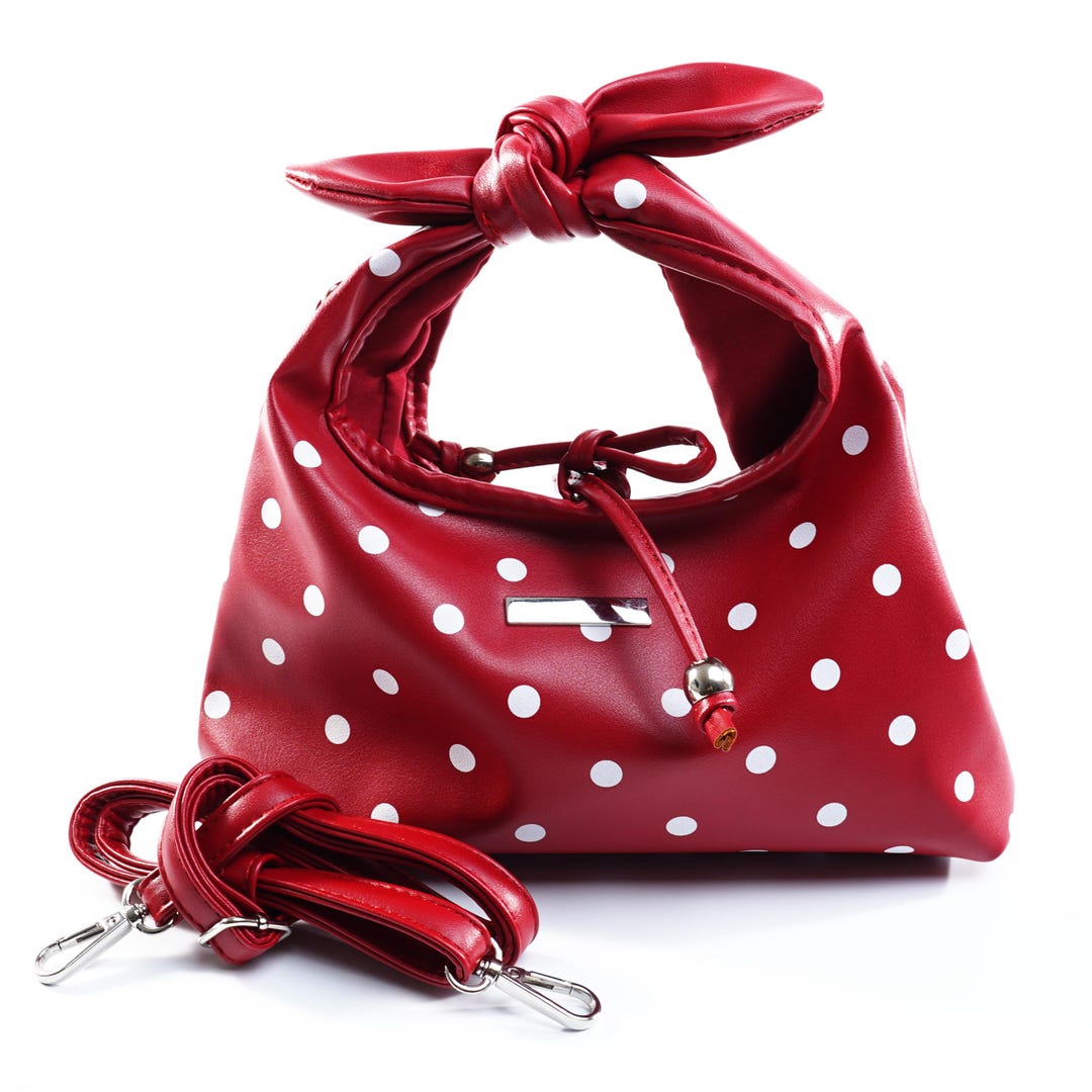 Handmade Leather Red Bag,polka Dot Shoulder Purse,vintage Knot Handle ...