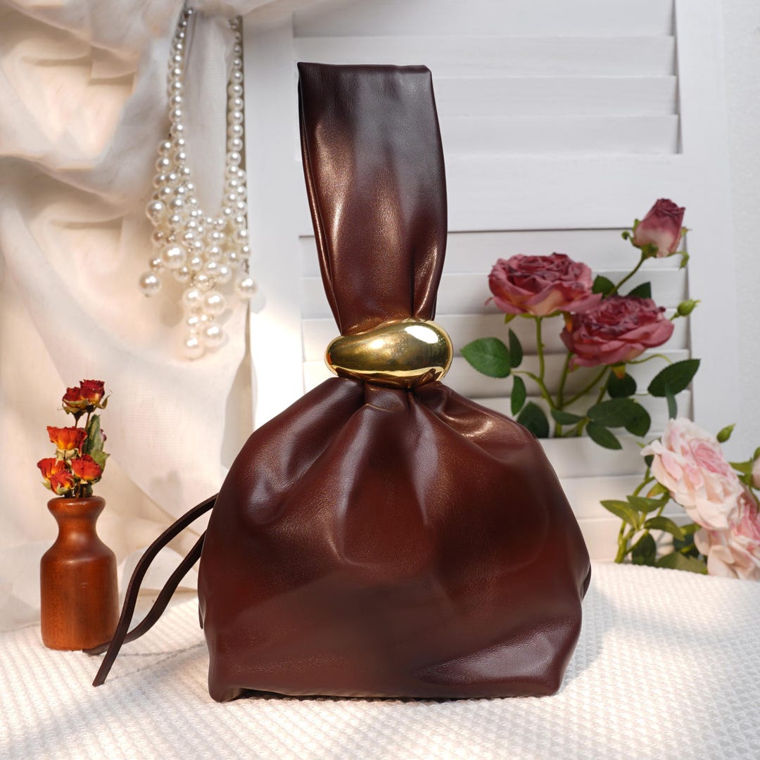 Brown Wristlet Bag, Handmade Leather Clutch, Teardrop Buckle Purse ...