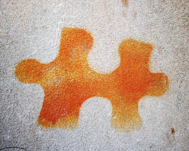 Orange Jigsaw Piece Graffiti, Fine Art Photography Print,grey Concrete ...