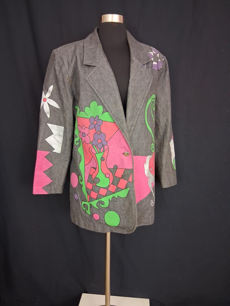 Funky 1980s Denim Oversized Blazer - Etsy