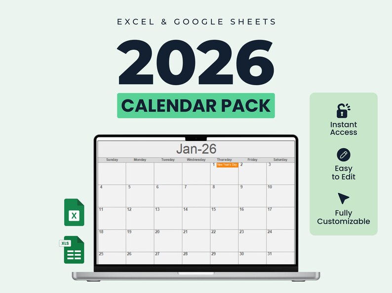 2026 Calendar Planner Digital Download | Daily Task Manager Spreadsheet for Google Sheets ...