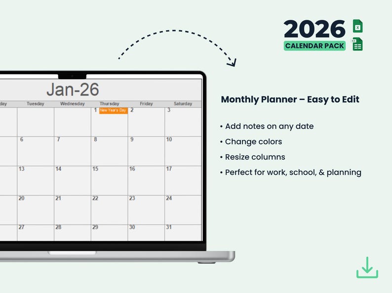 2026 Calendar Planner Digital Download | Daily Task Manager Spreadsheet for Google Sheets ...