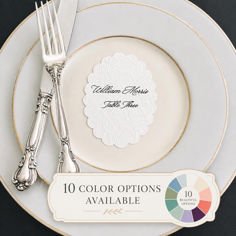 Embossed Floral Place Cards, Elegant Wedding Place Cards, Luxury White ...