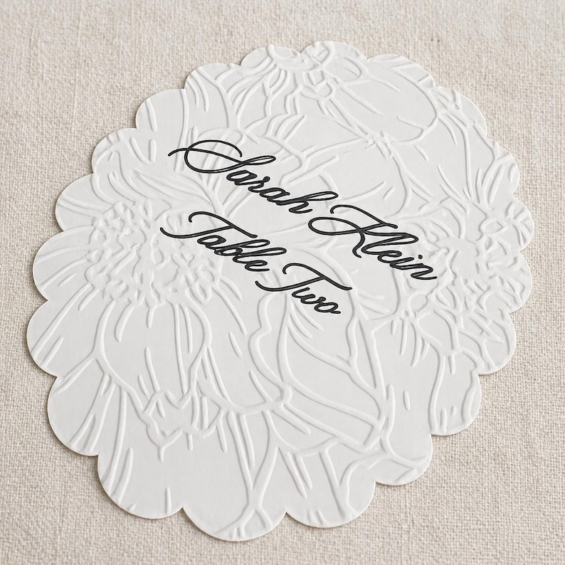 Embossed Floral Place Cards, Elegant Wedding Place Cards, Luxury White ...
