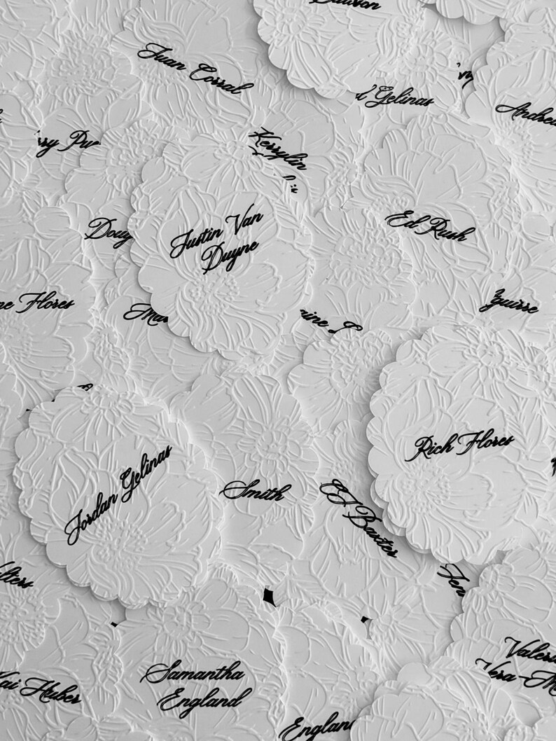 Embossed Floral Place Cards, Elegant Wedding Place Cards, Luxury White ...