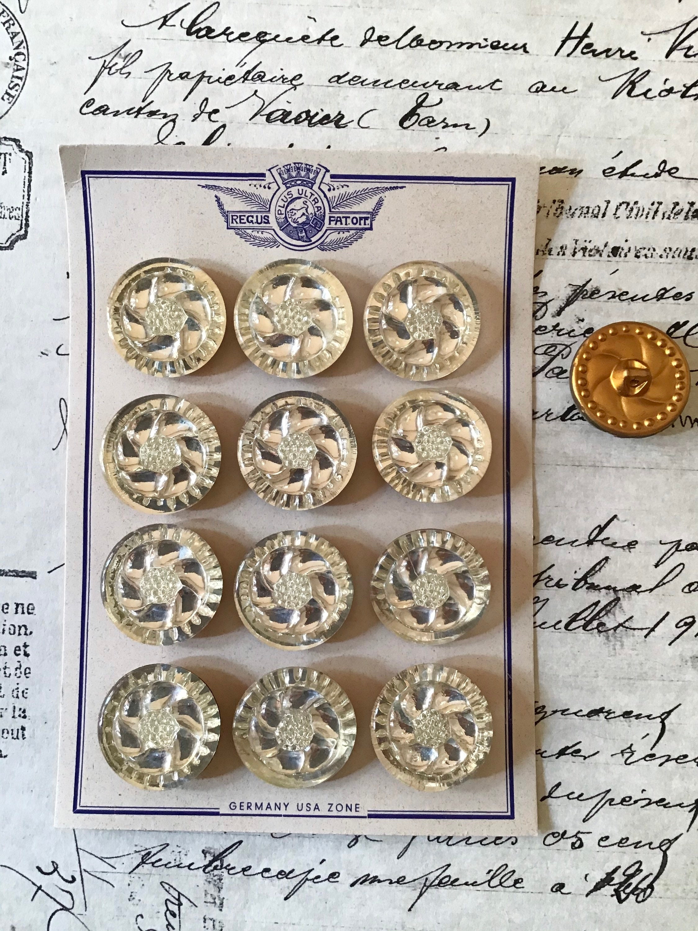 1 Doz Vintage Antique Crystal Glass Mirror Buttons on Original - Etsy