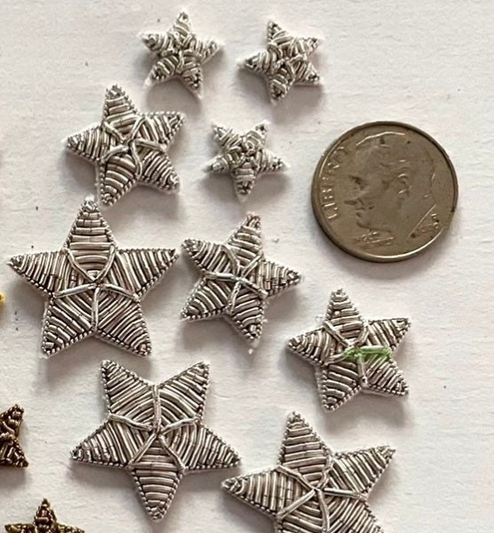 2 Pcs Tiny Gold & Silver Metallic Bullion Stars Applique 3/8” 5/8" 7/8 ...
