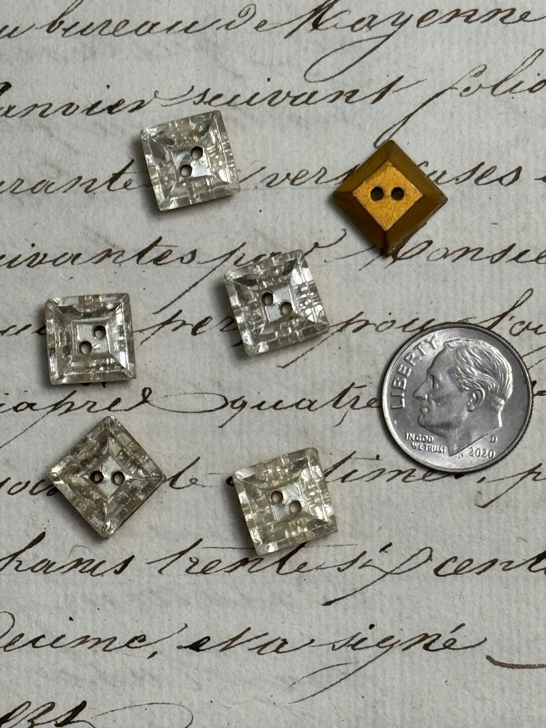 6 Pcs Vintage Antique Crystal Square Glass Buttons W/2 Holes - Etsy
