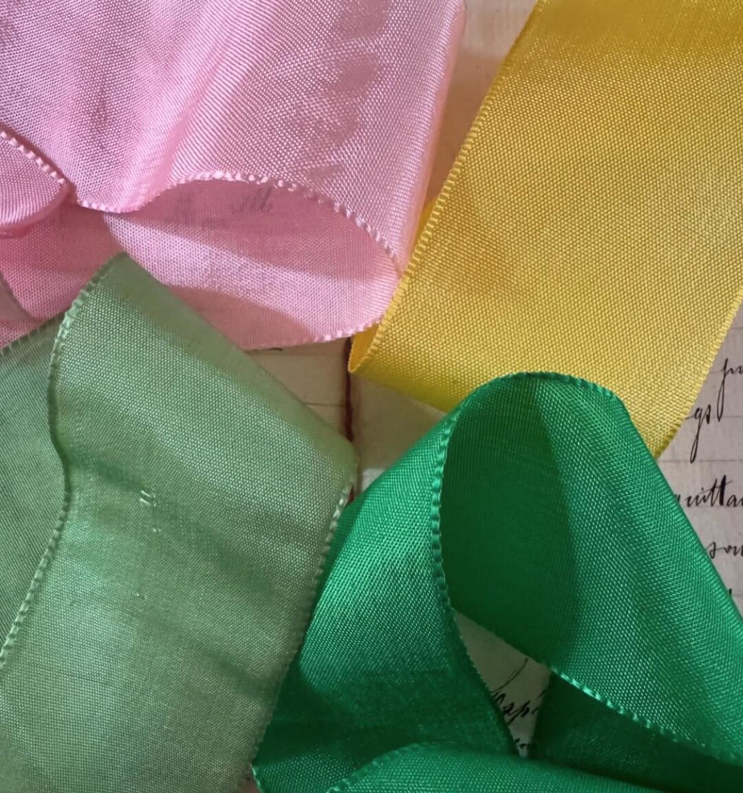 3 Yards Vintage French Rayon Ribbon 1 3/4” Easter St Patrick’s Colors ...
