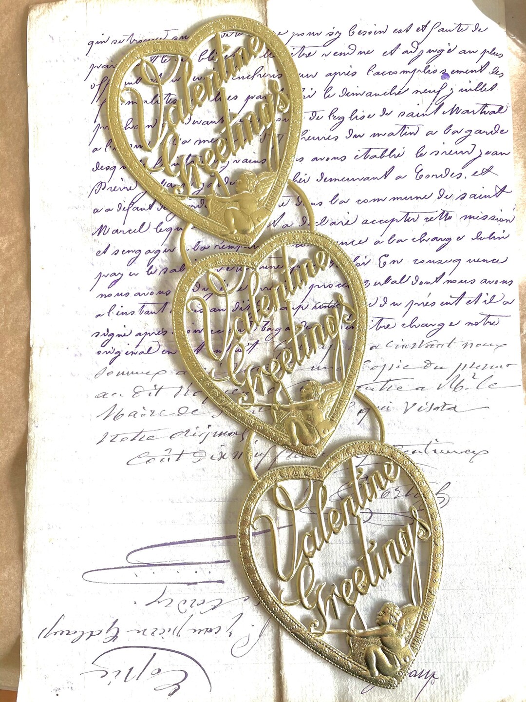 Gold Dresden Paper Foil Valentine Greeting Hearts Dresden Diecut ...