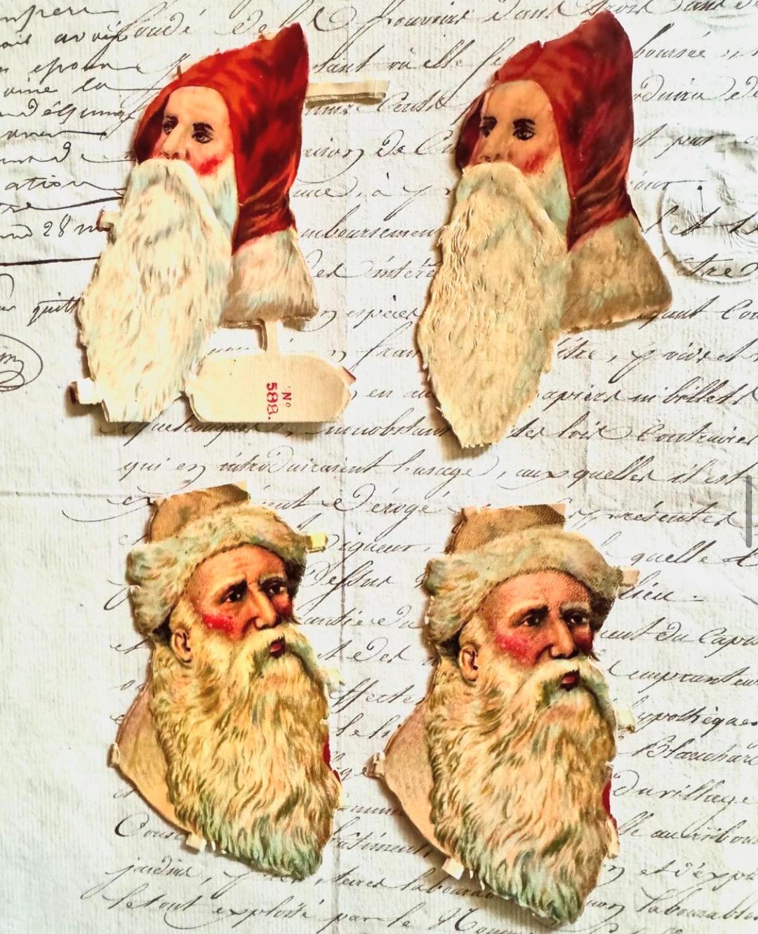 1880’s Vintages Antique Santa Father Xmas Heads Diecut Victorian Paper ...