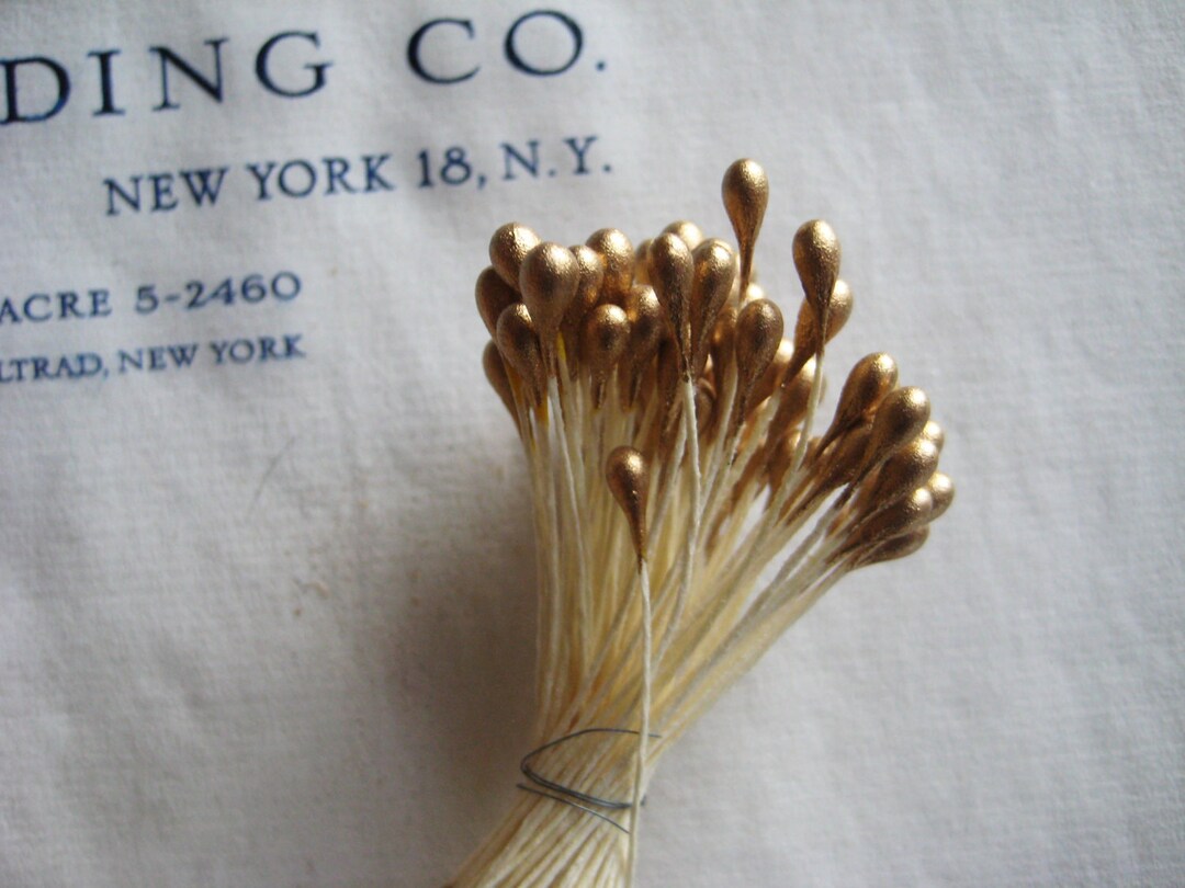 1 Bu French Vintage/antique Gold Stamens 72 Double Head Stems Flower ...