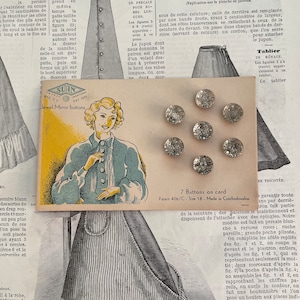 7 Vintage Antique Glass Jewel Mirror Buttons Original Card - Etsy