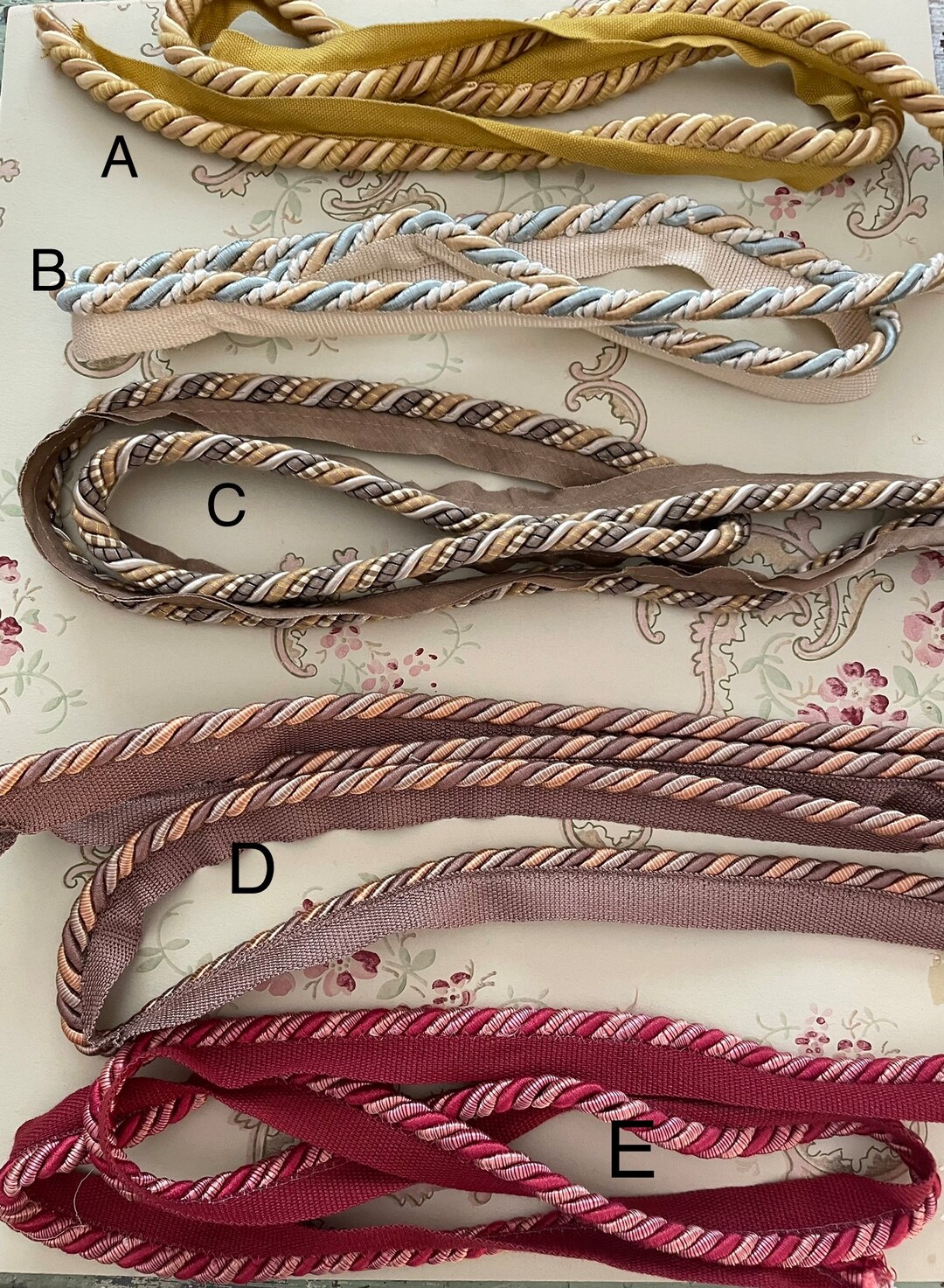 2 Yards Vintage French Rope Cord Trim W/lip Edge 3/8" Lampshade Pillow ...