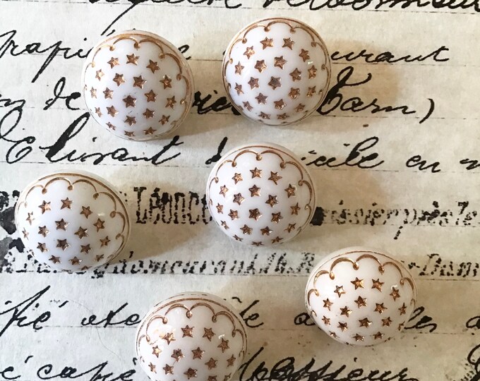6 Pcs Vintage Antique White Glass W/gold Painted Star Buttons | Etsy