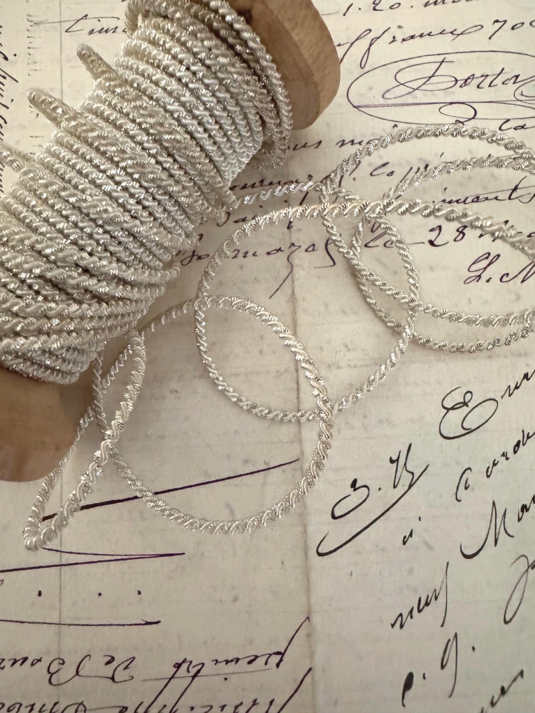 Authentic French Antique Silver Metal Thread Check Purl Bullion Crinkle ...
