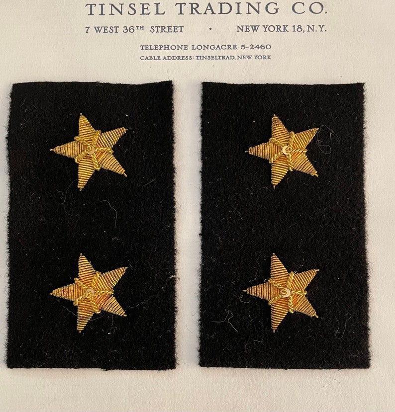 Pr Antique Vintage Gold Metallic Bullion Stars on Wool Felt Insignia ...