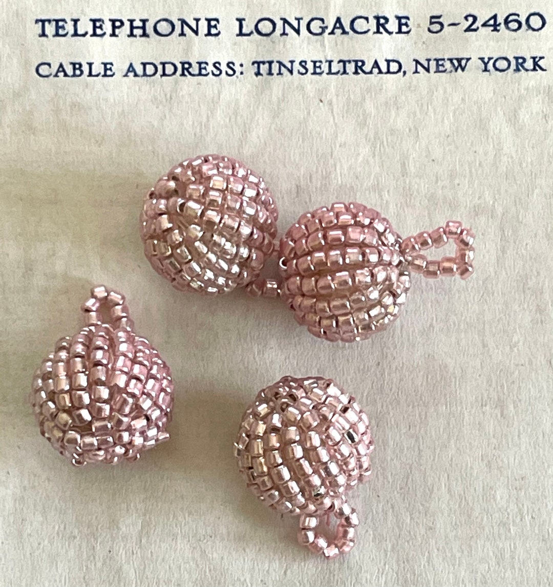 4 Vintage Pink Glass Bugle Bead Ball Bobbles Drops Buttons With Bead ...