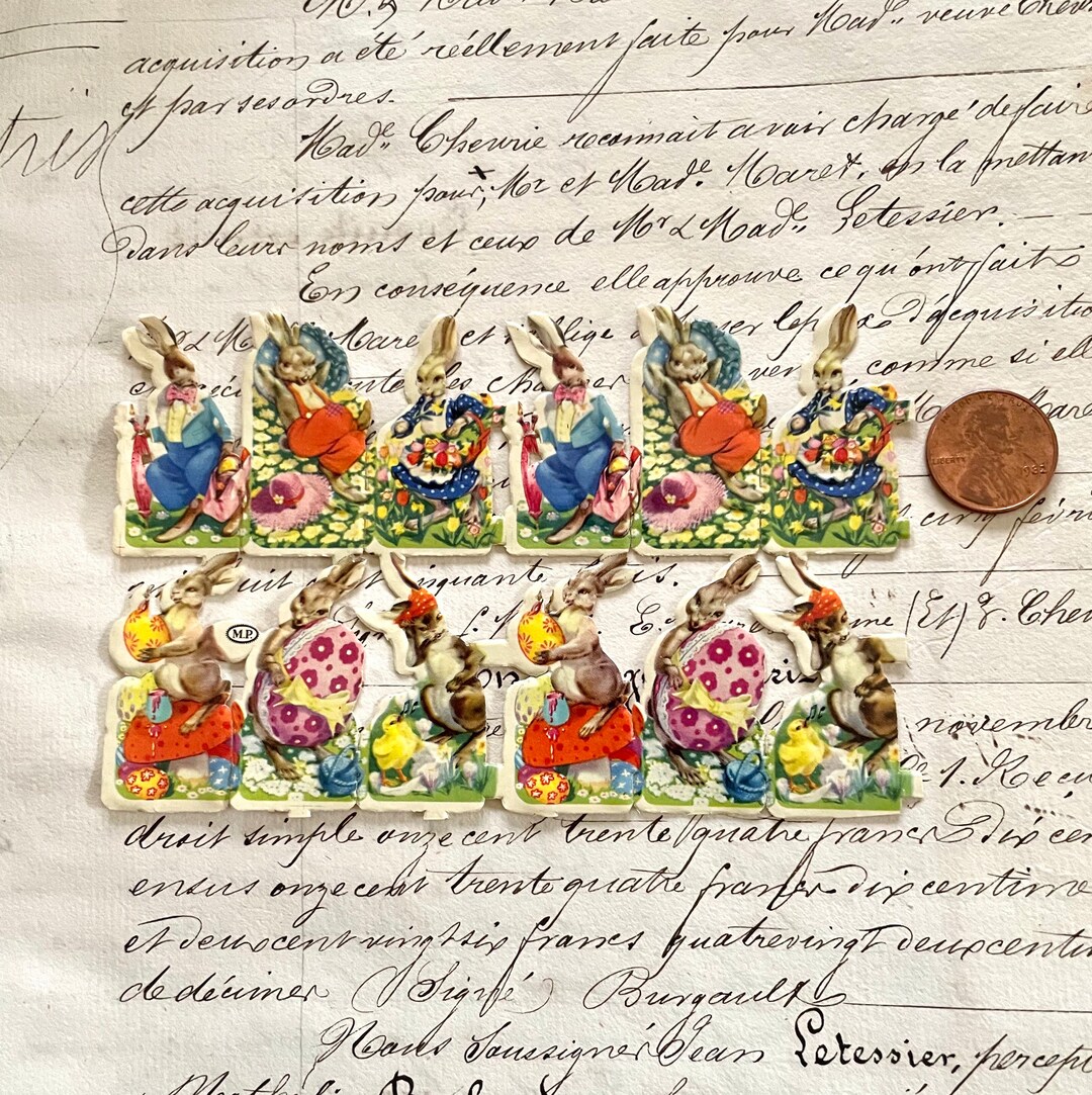 Vintage/antique Easter Bunny Rabbit & Chicks W/eggs Diecut Victorian ...