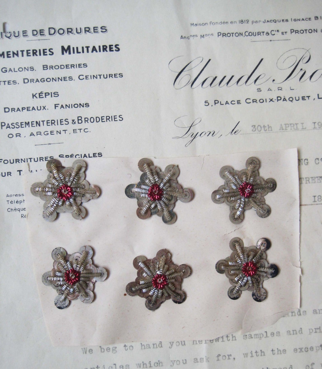 6 Antique Vintage Silver Metallic Bullion/sequin Stars Spangles on ...
