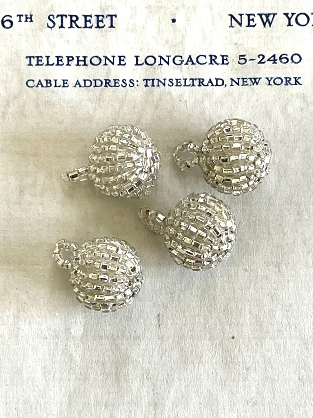 4 Vintage Silver Glass Bugle Bead Ball Bobbles Drops Buttons With Bead ...