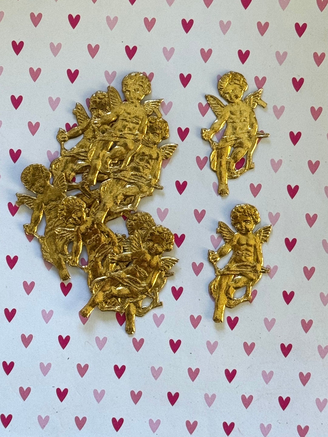 10 Pcs Vintage/antique Gold Cupid Dresden Diecut Victorian Scrap ...