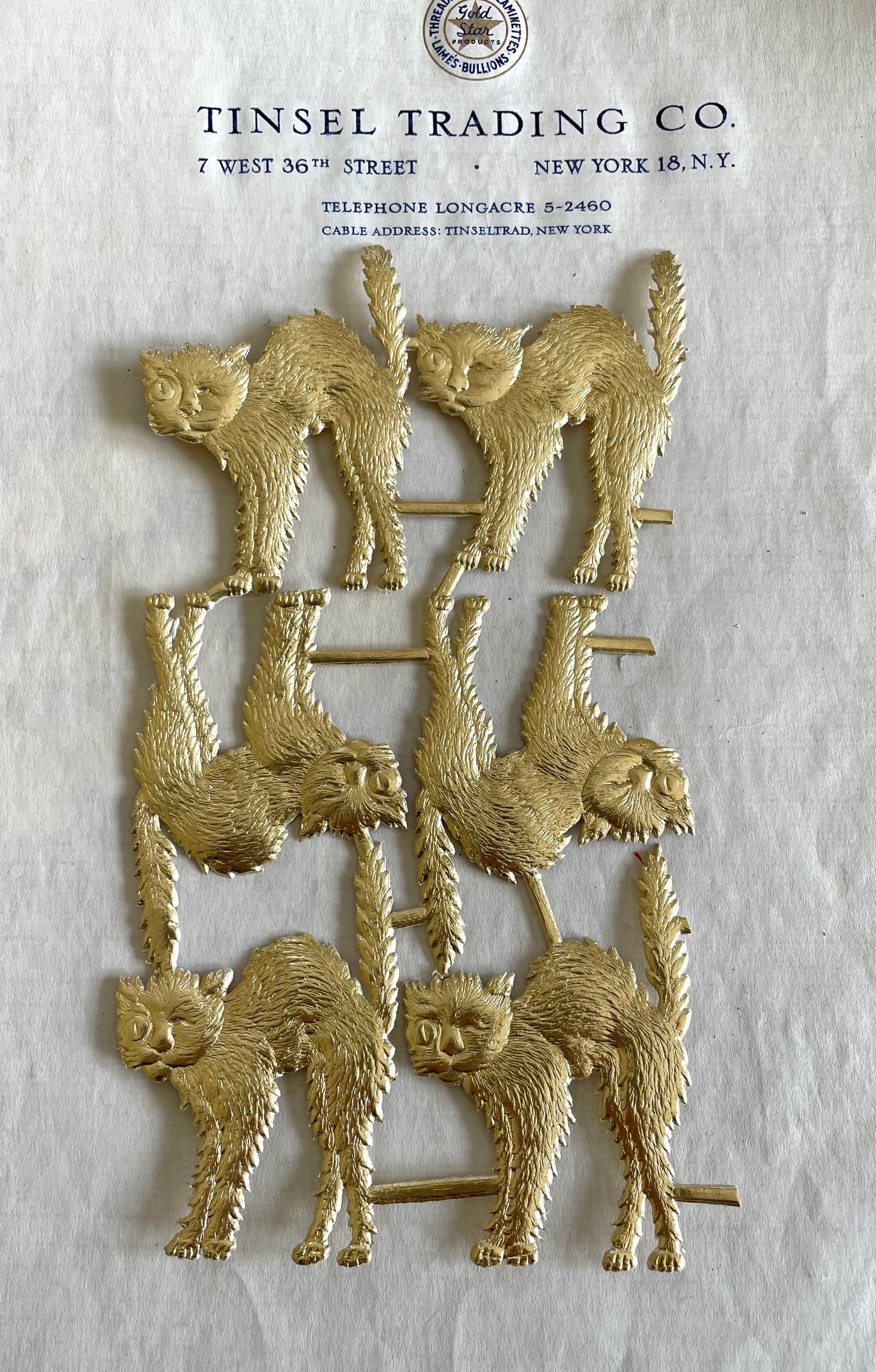 6 Gold Dresden Paper Foil Halloween Scaredy Cat Dresden Diecut | Etsy