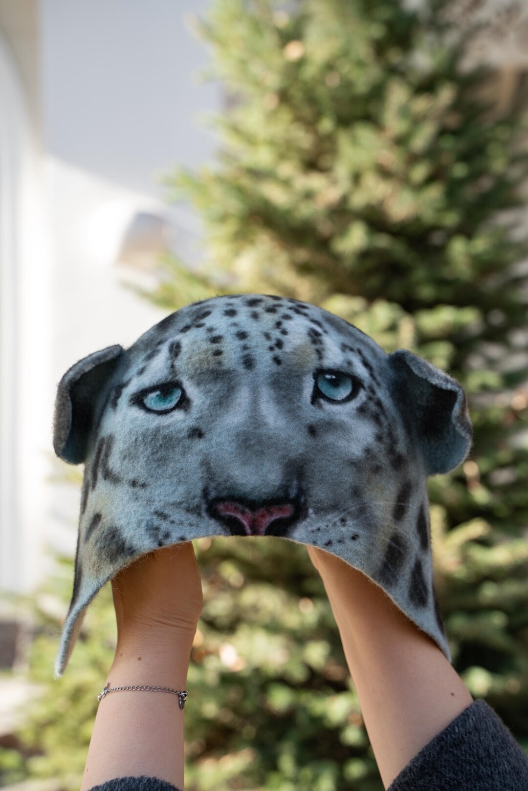 Felted Wool Snow Leopard Hat • Handmade Sauna Hat • Unique Art ...