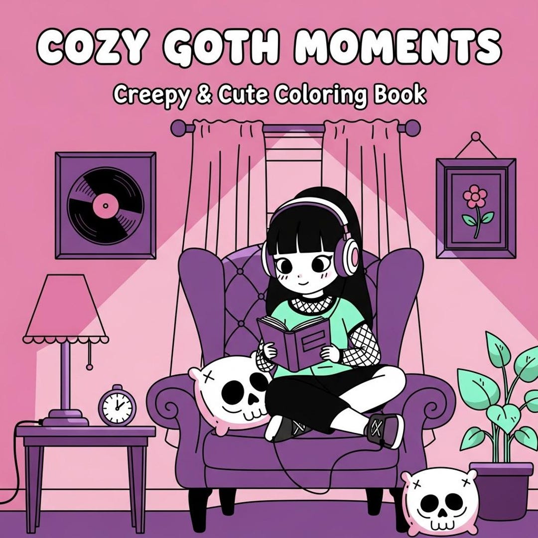 Cozy Goth Moments Coloring Book, 60+ Pages Goth Girl Illustrations ...