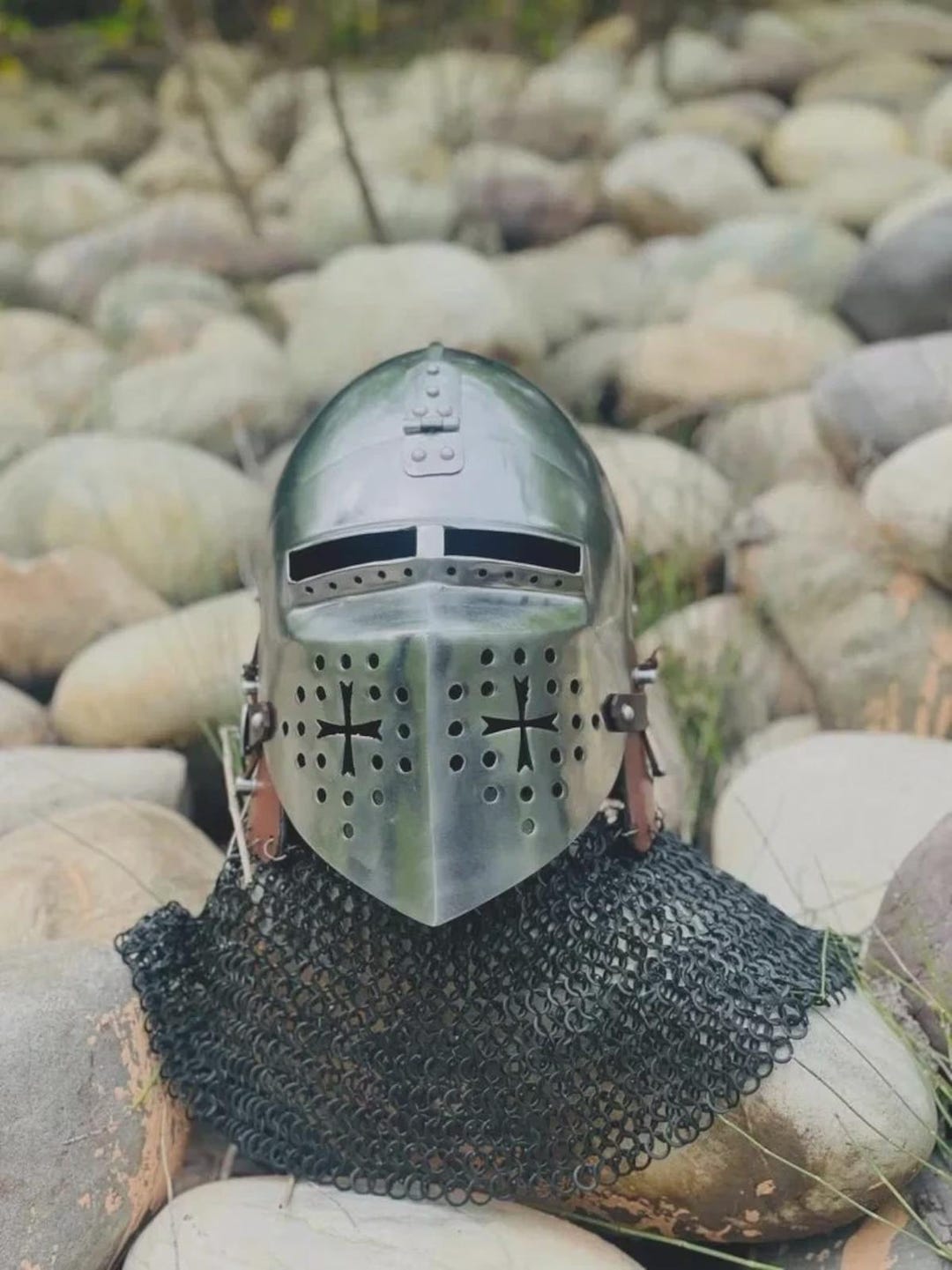 Medieval Knight Bascinet Helmet 18G Steel Combat Ready HMB SCA Armor ...