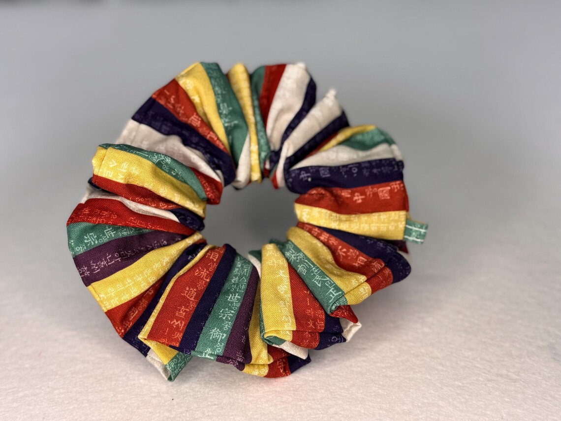 Korean Traditional Bojagi Fabric Scrunchie | Rainbow Hangul Pattern ...