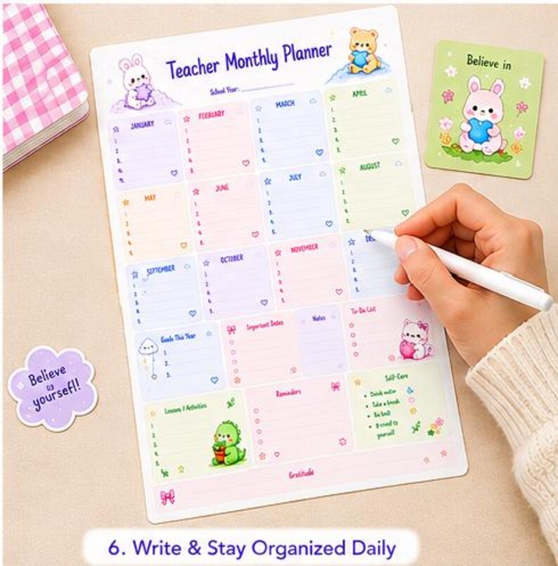 Teacher Monthly Planner PNG | Kawaii Digital Organizer (goodnotes Ipad ...