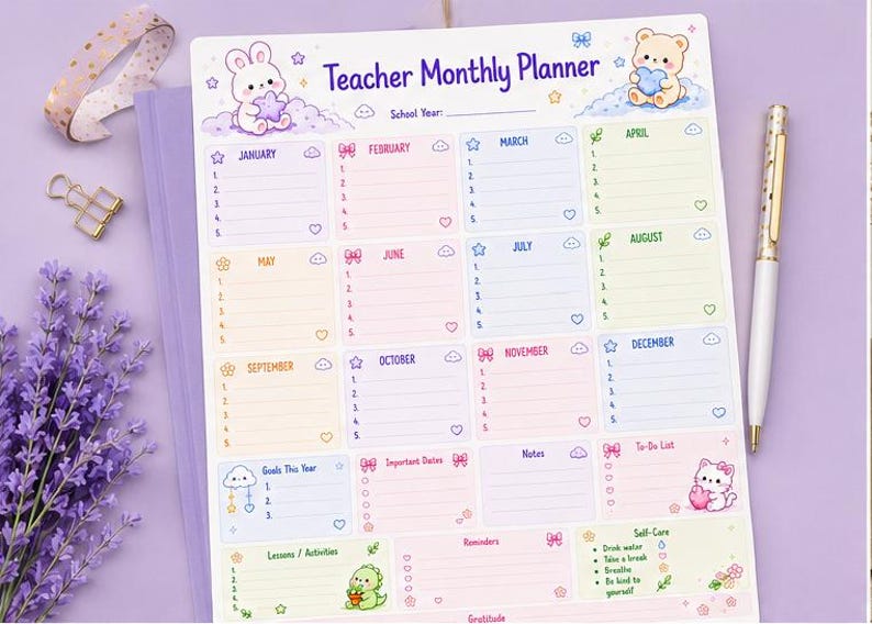 Teacher Monthly Planner PNG | Kawaii Digital Organizer (goodnotes Ipad ...