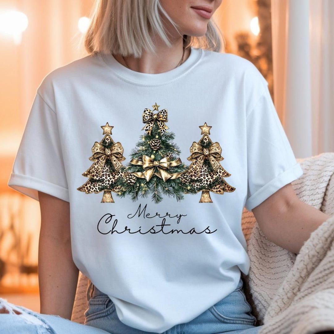 Gold Leopard Christmas Trees PNG, Glam Merry Christmas Shirt Design ...