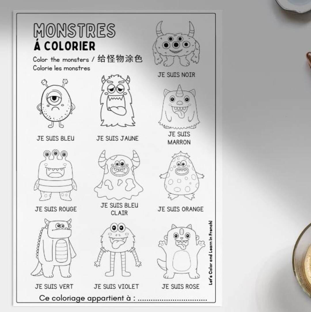 French Colouring Sheets - Les Monstres (monsters/ Monstruos / 怪物) - Etsy