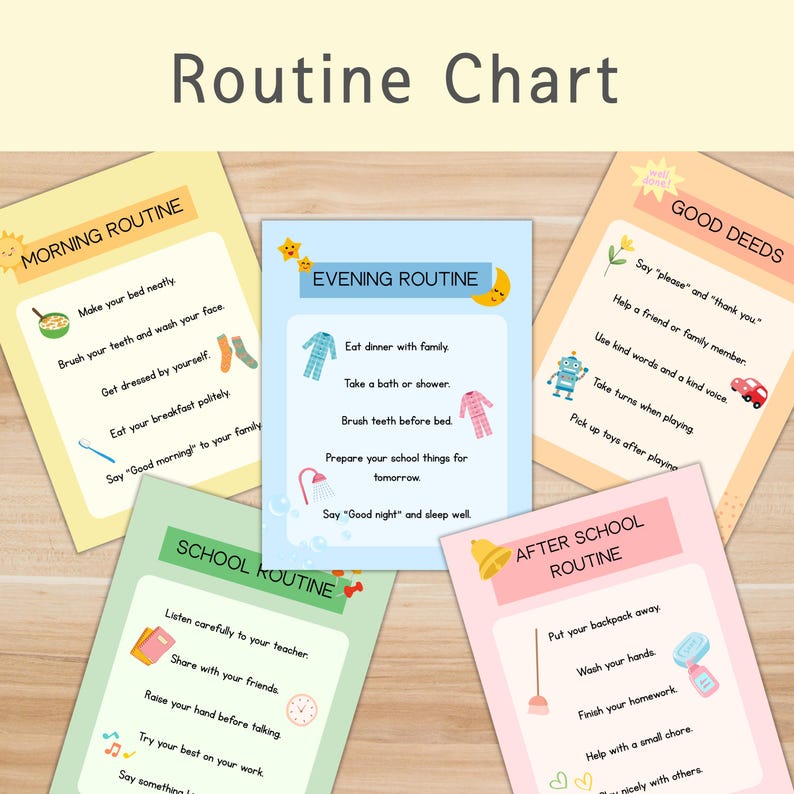 Printable Daily Routine Chart for Kids – Morning Evening After School ...