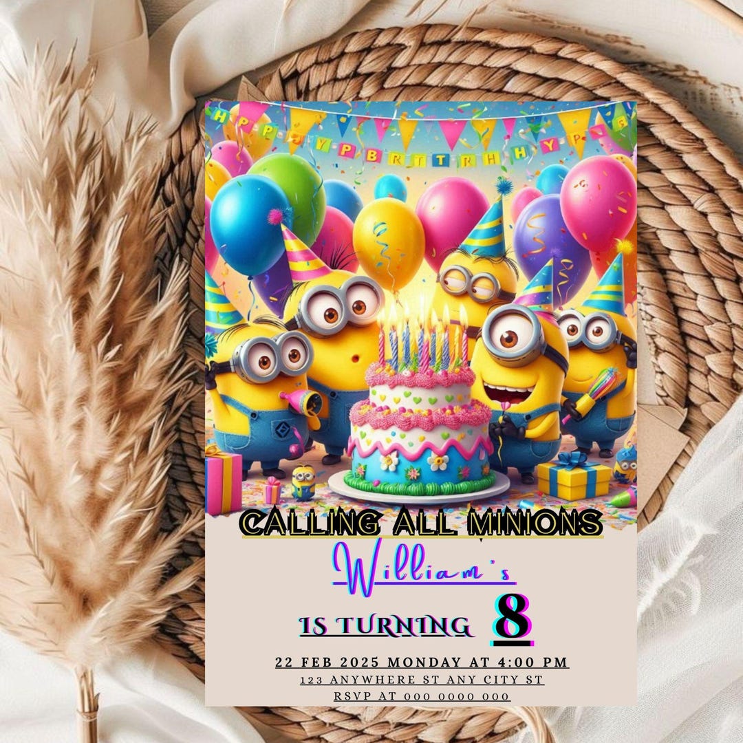 Editable Minions Birthday Party Invitation Template - Etsy