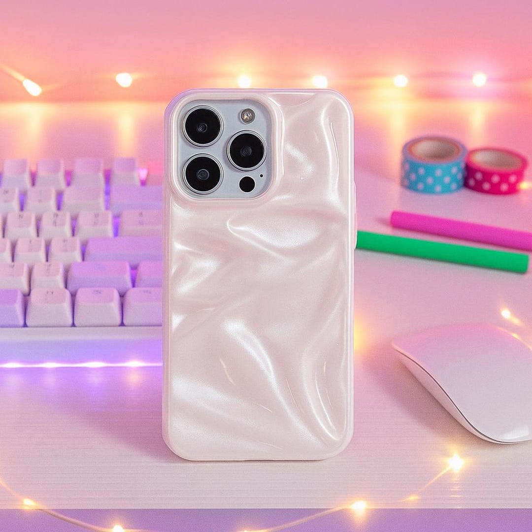 Pearl White Textured Phone Case Glossy Iridescent Fold Design Elegant ...
