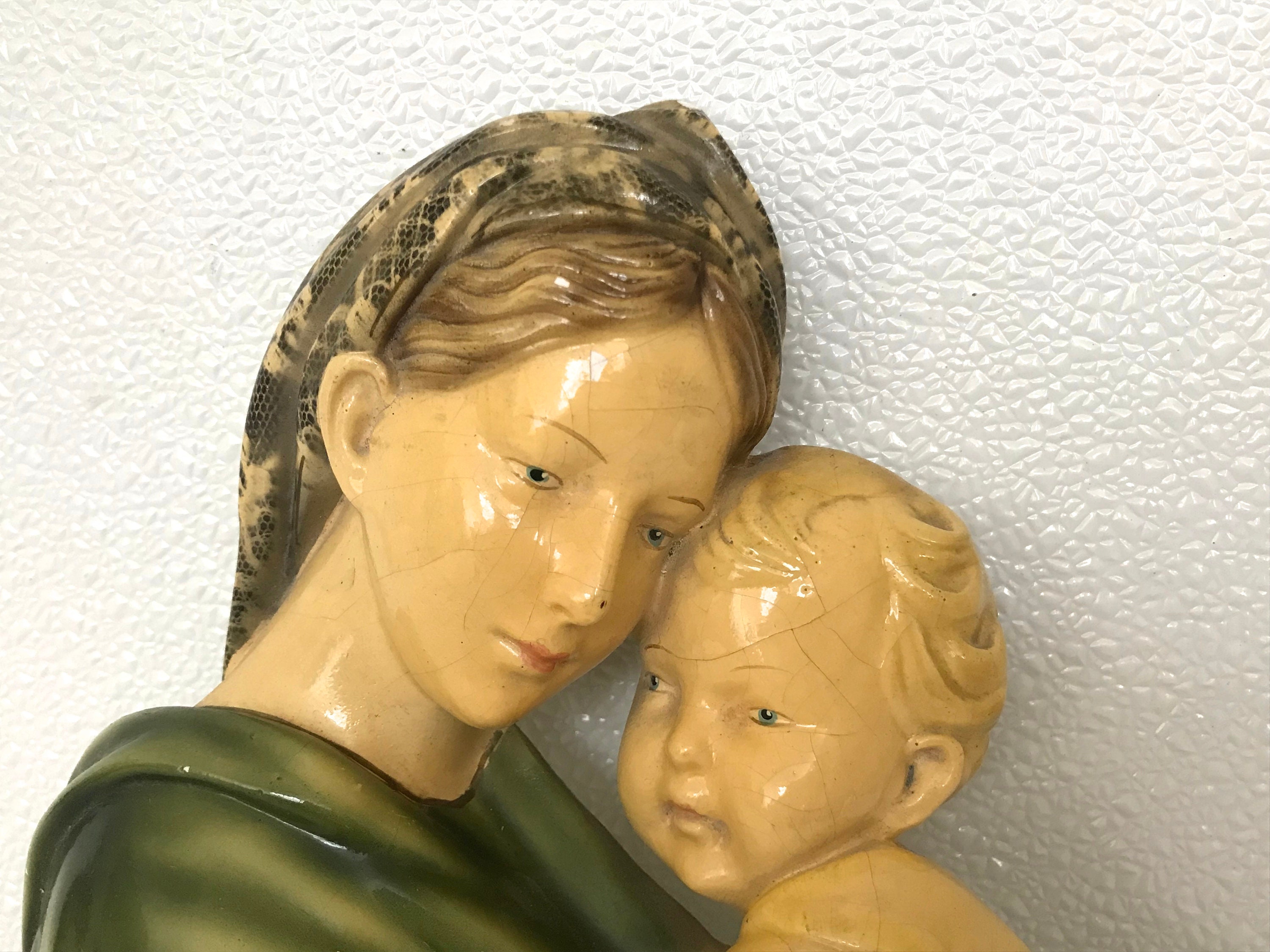 Large Chalk Ware Religious Plaque of the Virgin Mary Holding - Etsy