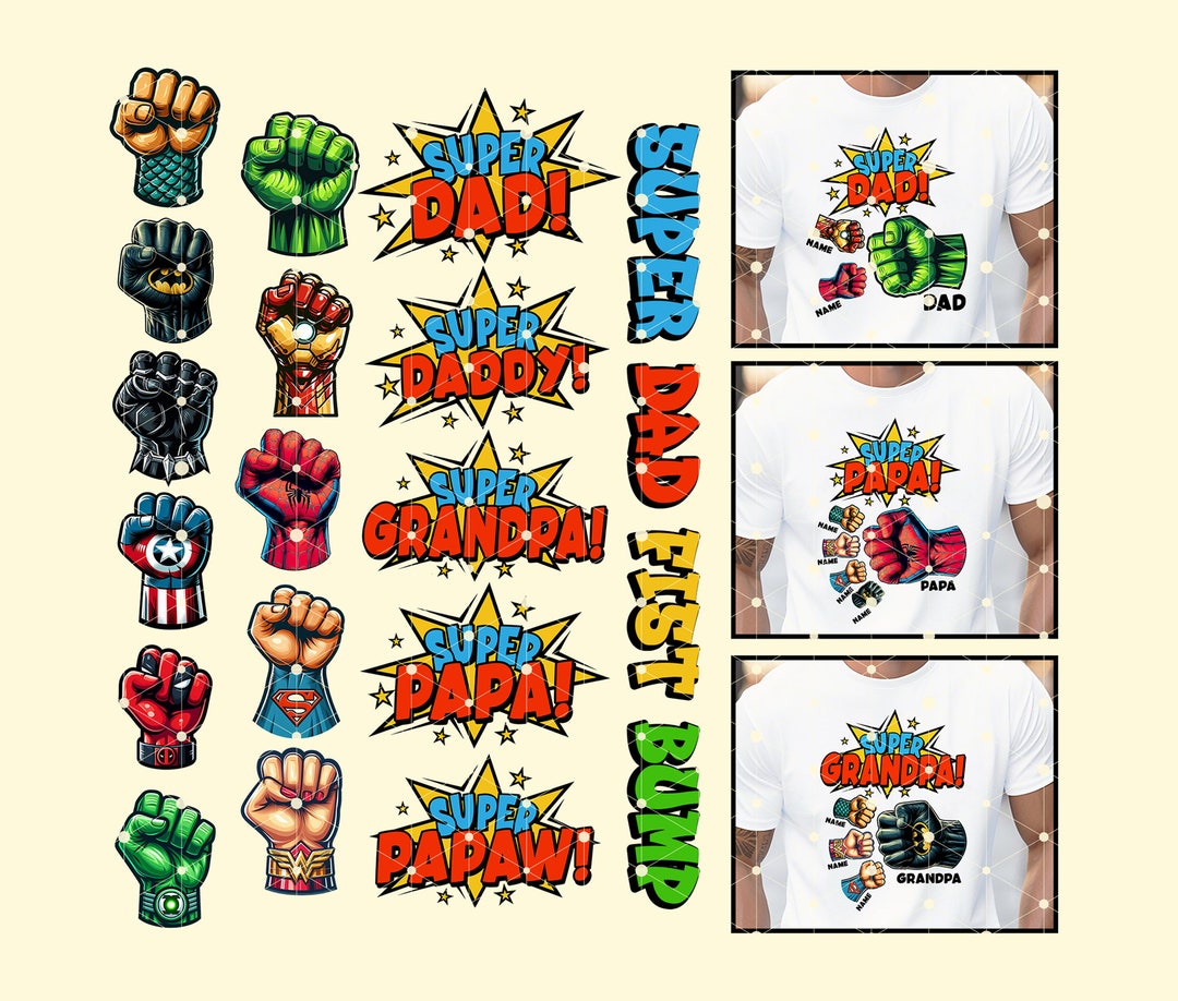 Super Dad Fist Bump Png Bundle, Father's Day Fist Bump Png, Superhero ...