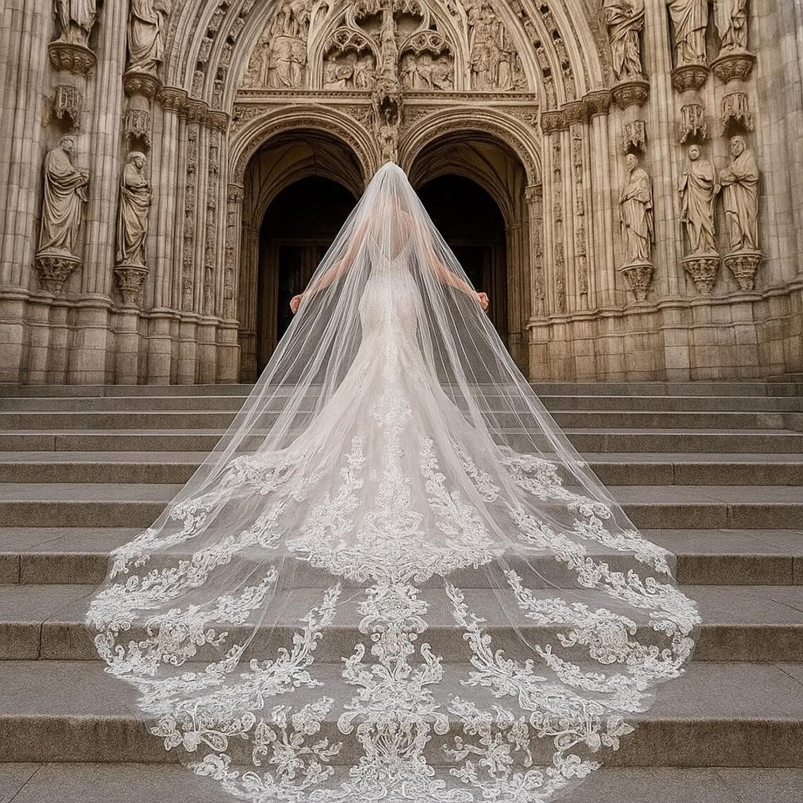 Luxury Lace Bridal Veil – Long Cathedral, Chapel With Glitter & Metal ...