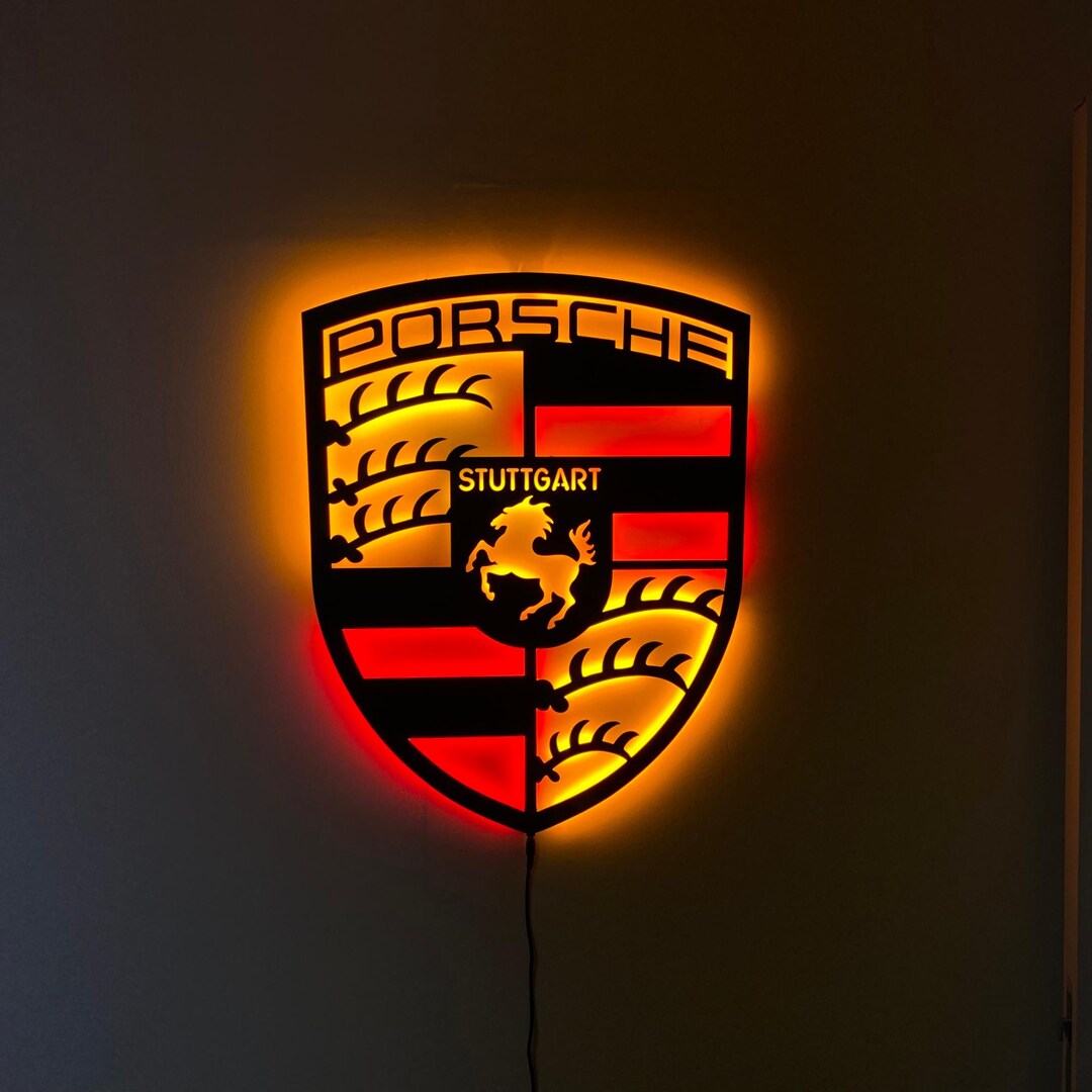 Porsche Metal Wall Art | LED Backlit Car Logo Wall Decor | Luxury ...