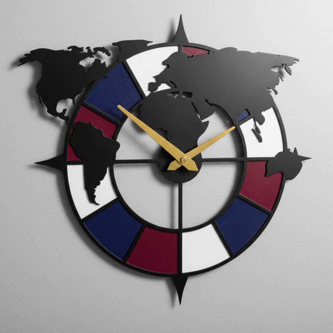 World Map Metal Wall Clock – Modern Compass Home Decor - Etsy
