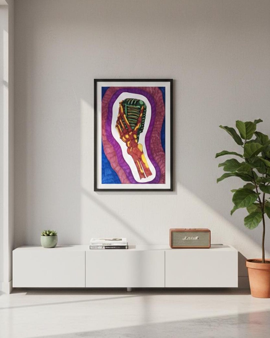 Retro Vibe Microphone Skeleton Hand Art: Premium Download 60 X 90 Cm 24 ...