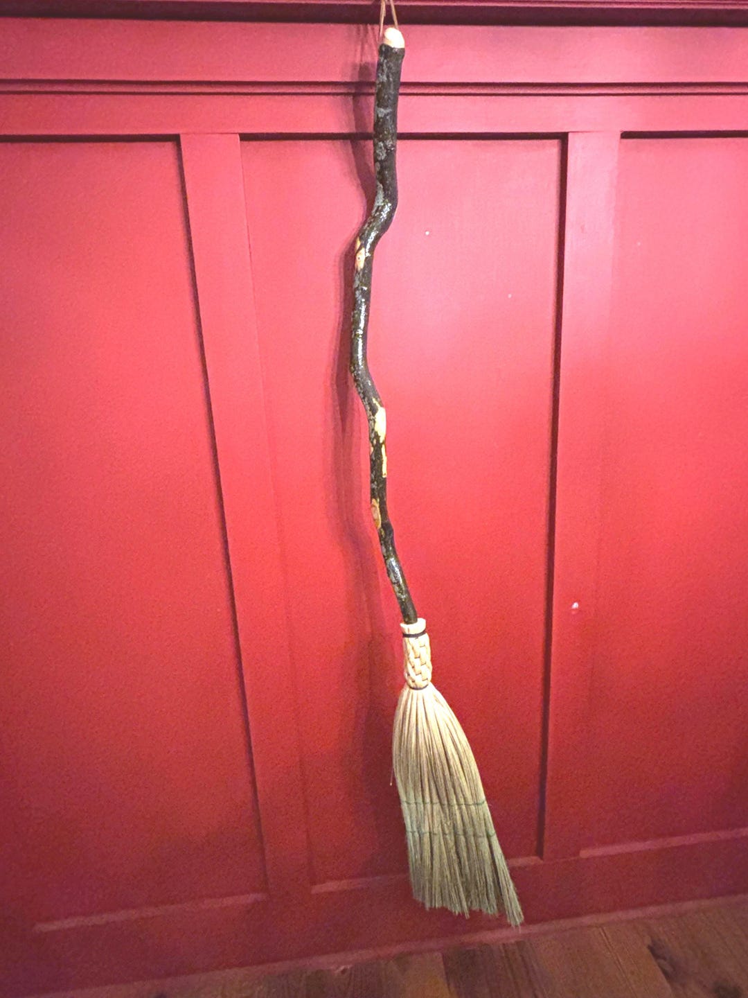 Plaited Broomcorn Broom on a Crooked Tree Branch Broomstick - Etsy