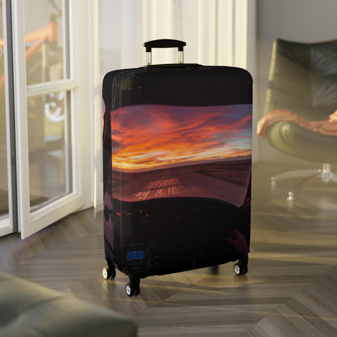 Sunset Runway Luggage Cover | Airplane Cockpit Sunset Travel - Etsy