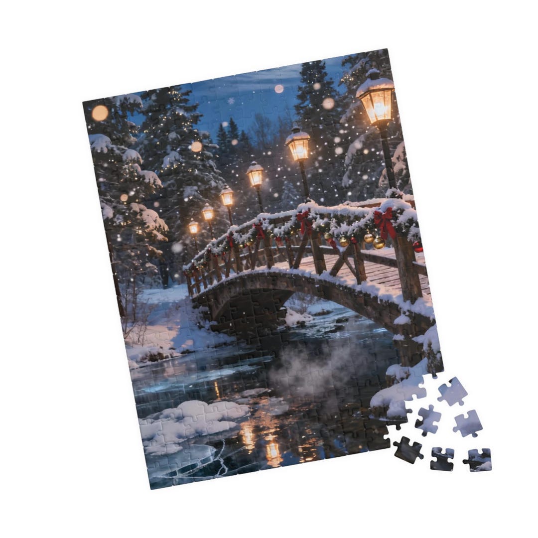 Snowy Lantern Bridge Puzzle | Winter Night Scenic Jigsaw 520-1014 Pcs ...