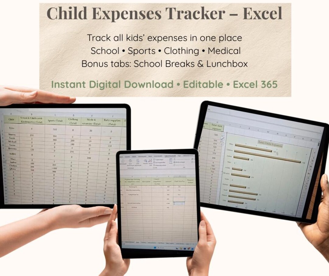 Child Expenses Tracker Excel | Family Budget Planner | Kids Spending ...